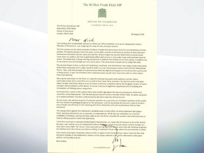 Pensions committee chair Frank Field quits Labour party | Money Marketing